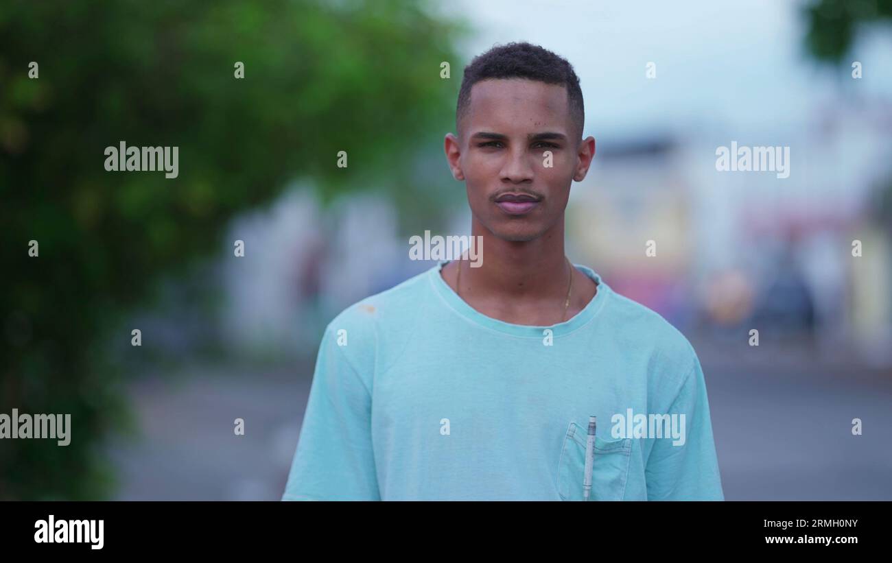 Authentic Portrait of Stern Young Brazilian Man in Urban City Street ...