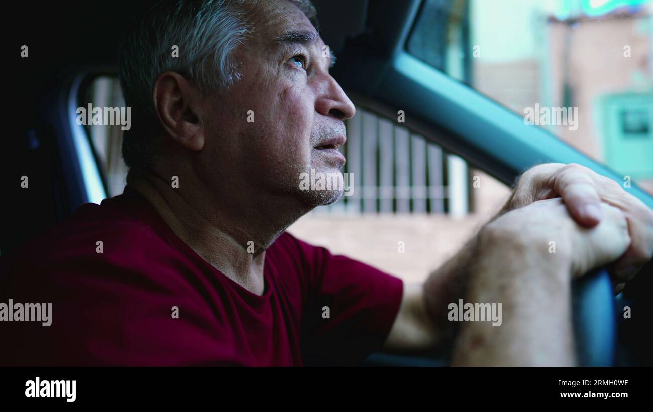 Desperate senior man gazing upwards at sky asking for God's help during ...