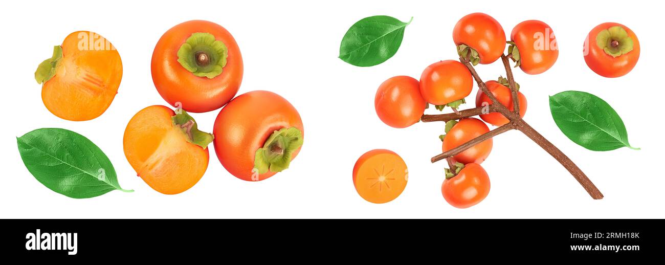 Persimmon fruit isolated on white background with full depth of field ...