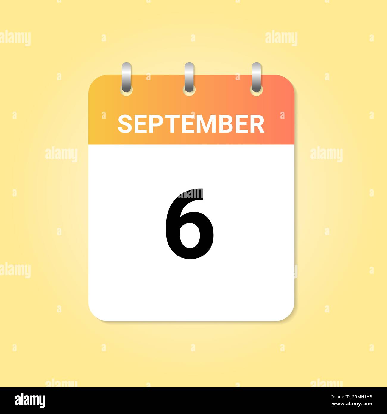 Daily calendar 6th of September month on white paper note. vector Stock ...