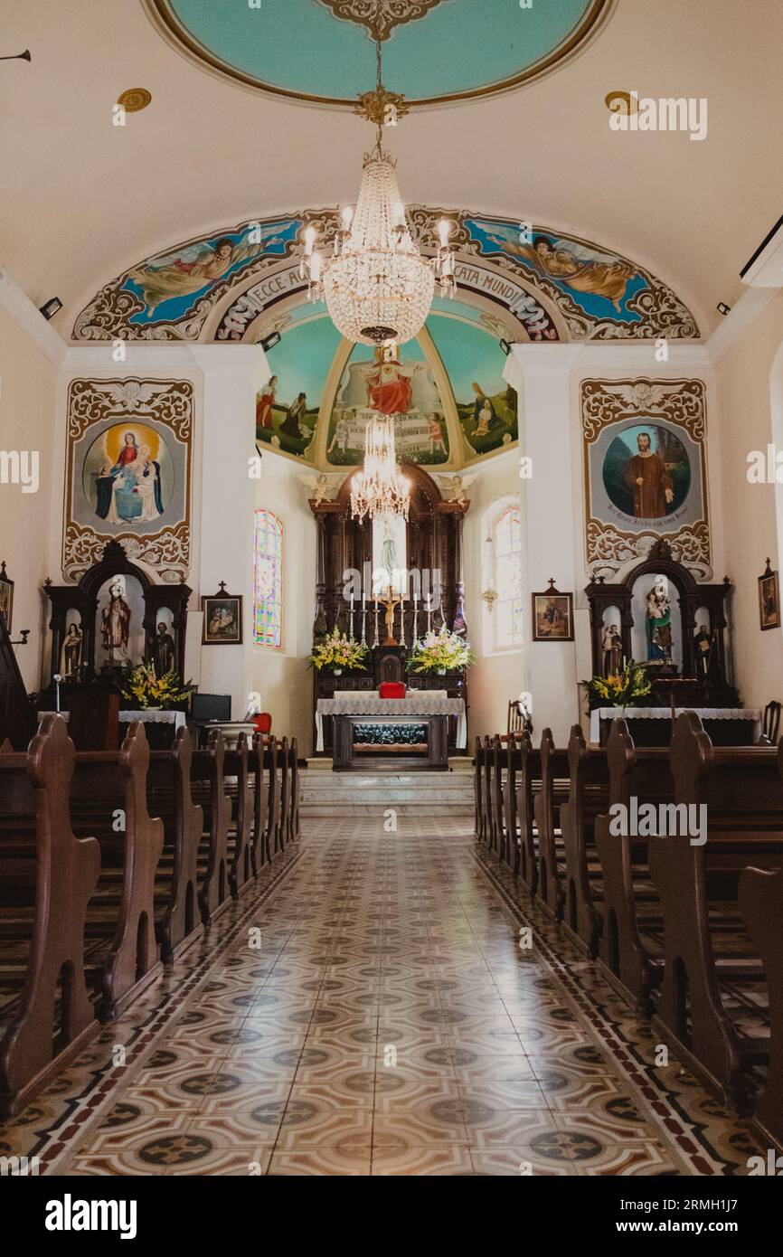 old rustic church interior design Stock Photo - Alamy