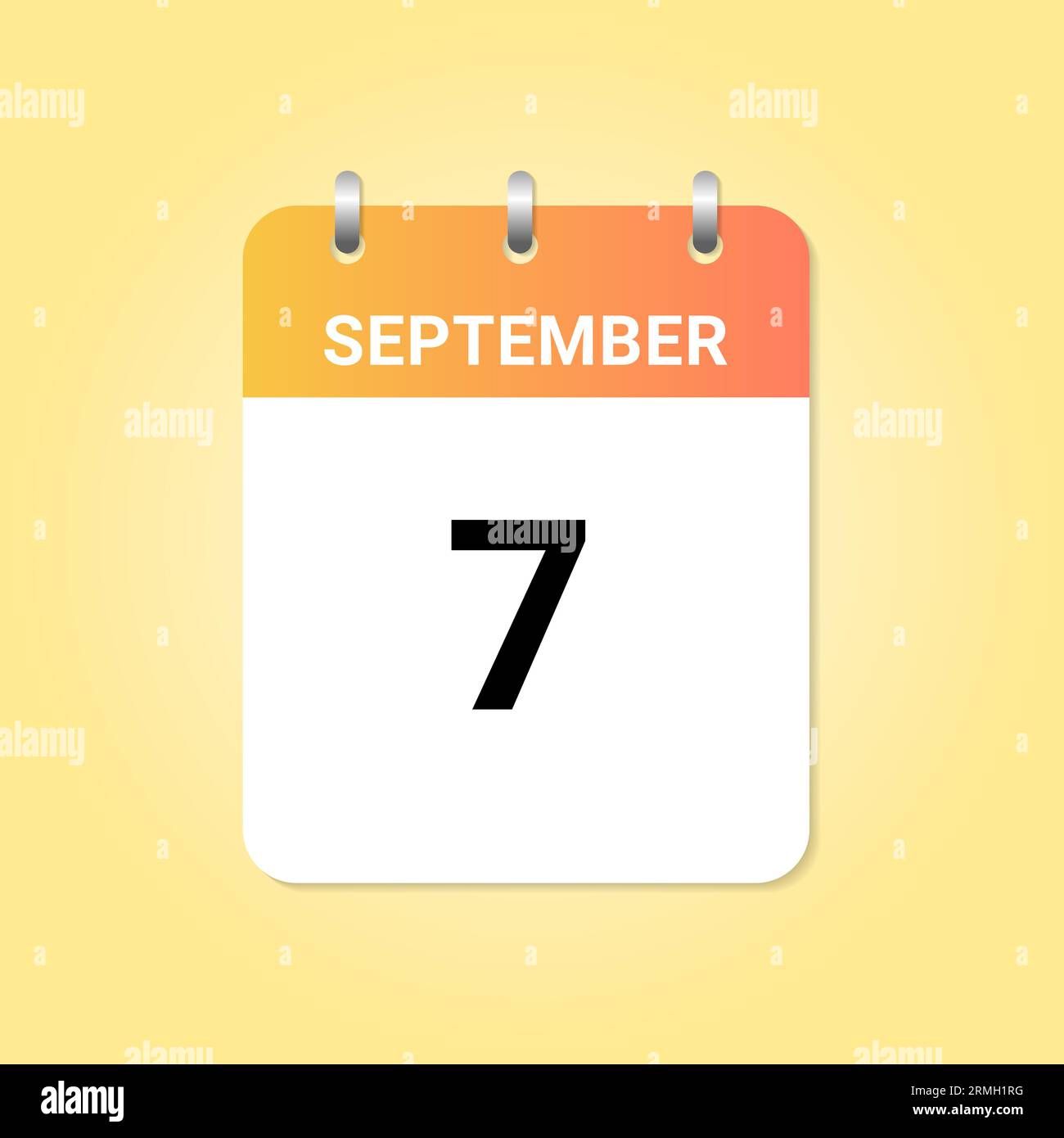 Daily calendar 7th of September month on white paper note. vector Stock ...