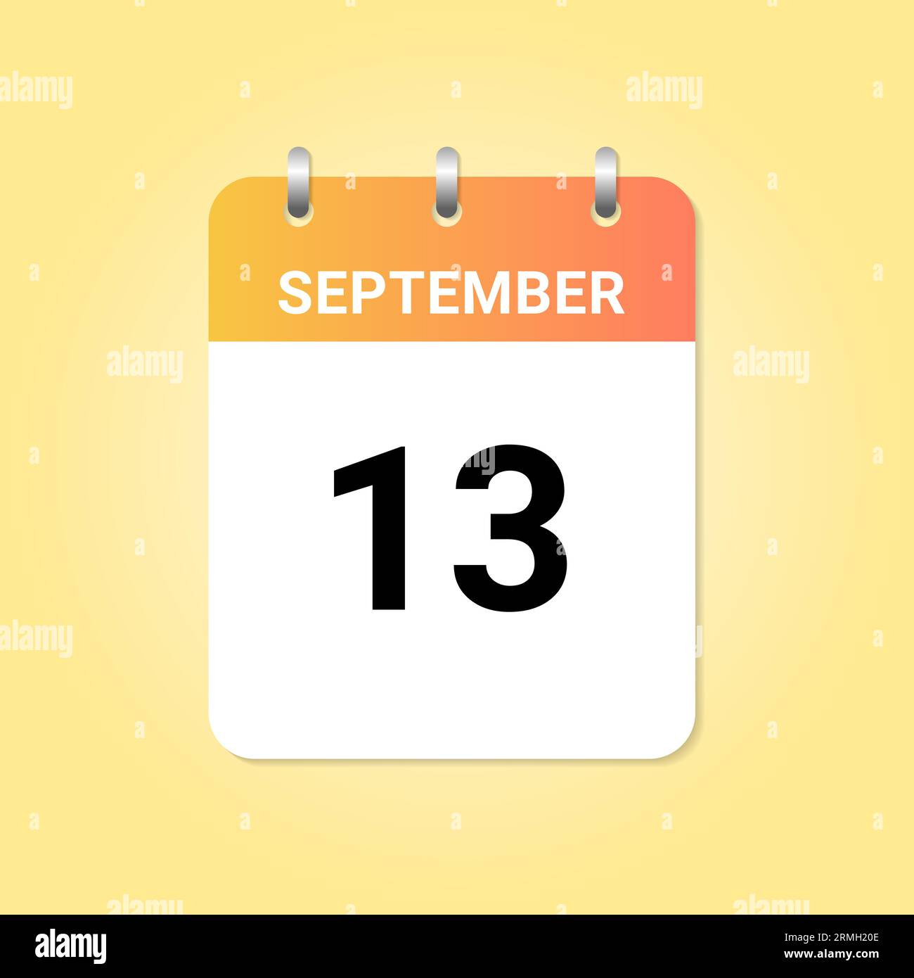 Daily calendar 13th of September month on white paper note. vector ...
