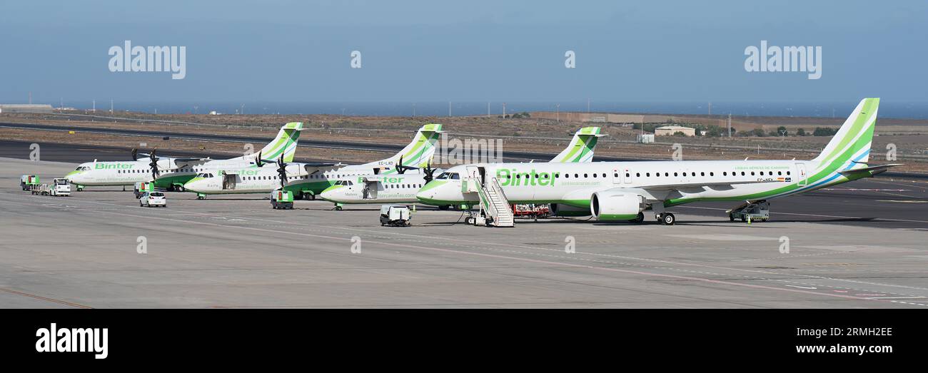 Tenerife, Spain august 4 st, 2023. Fleet of four new aircraft of Binter ...