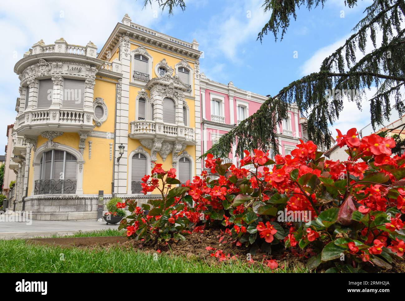 Balsera Palace among the flowers in Aviles Stock Photo - Alamy