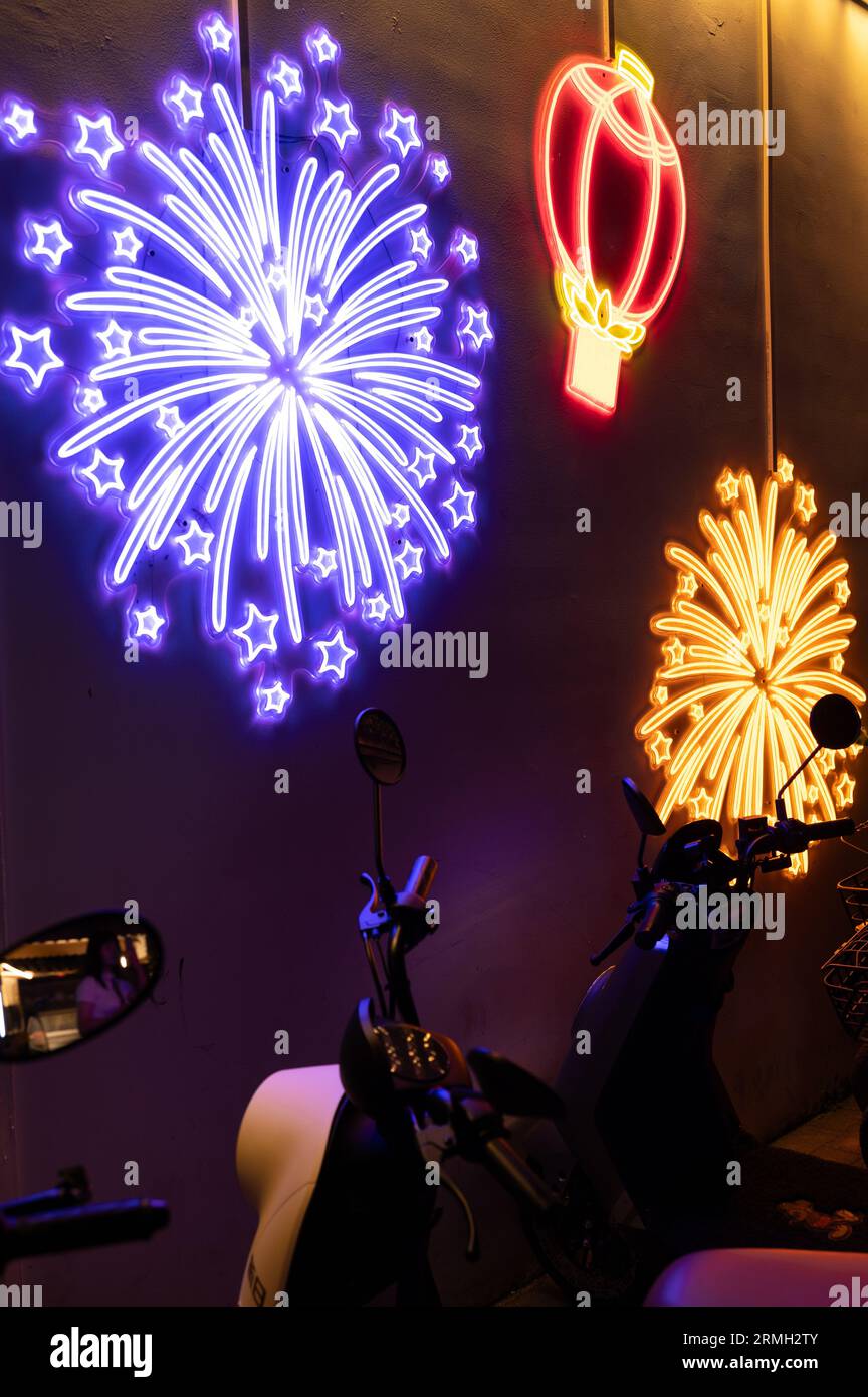 An image of a parked motorcycle with a backdrop of fireworks bursting ...