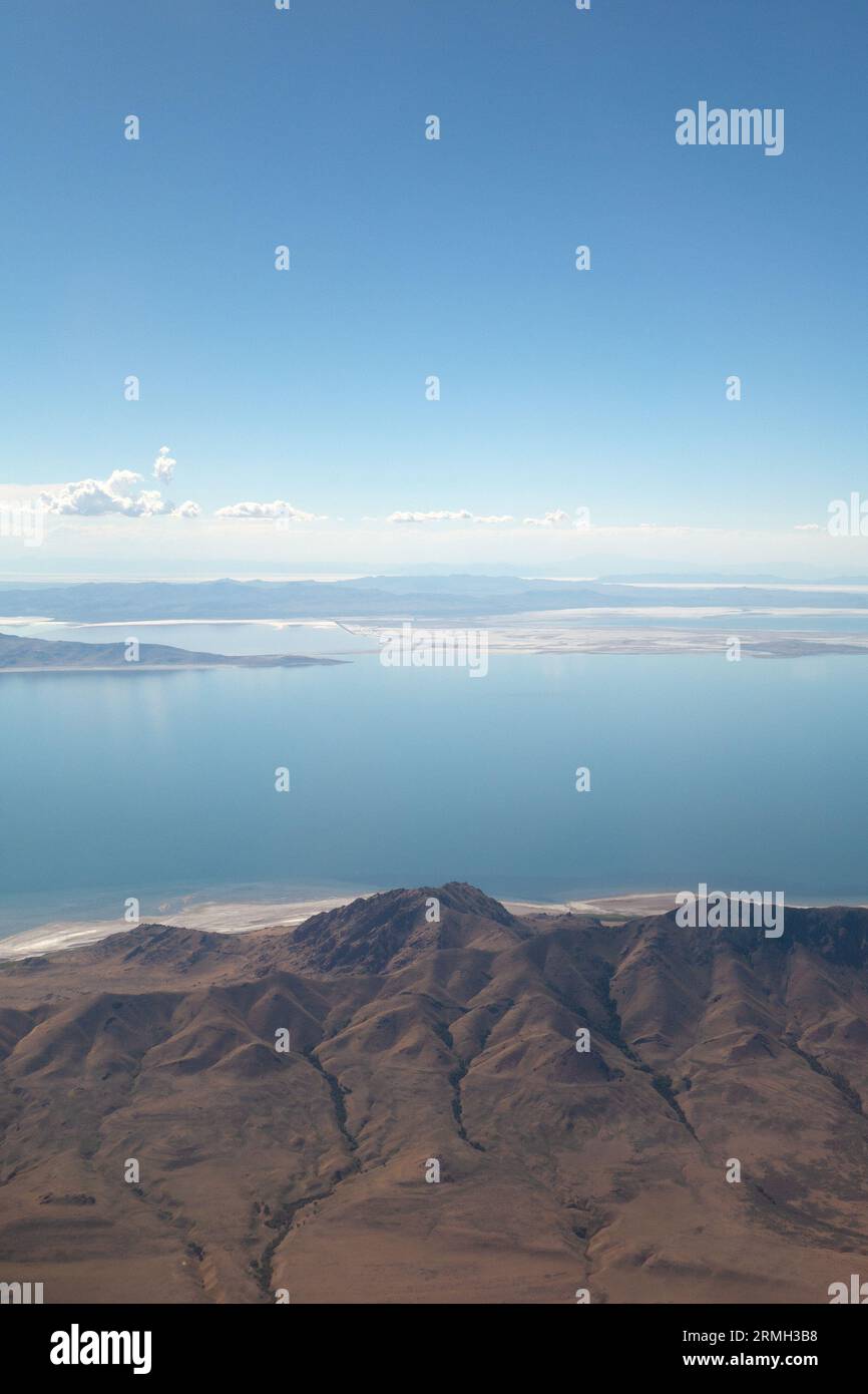 Aerial view, from airplane of the Great Salt Lake, in Salt Lake City ...