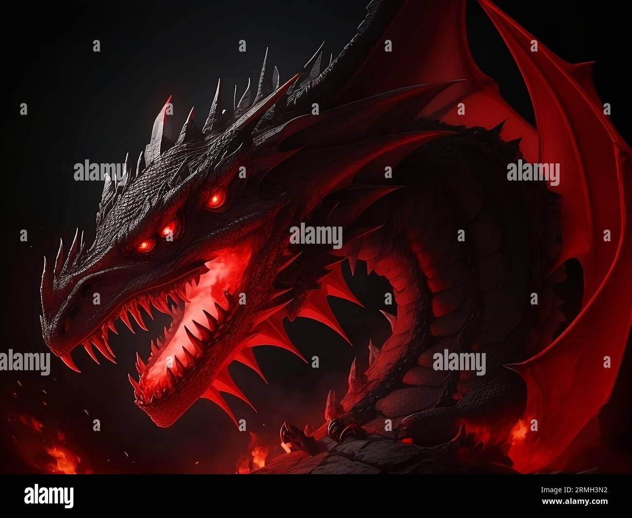 The head of the scary black dragon beats the furnish fire year from his ...