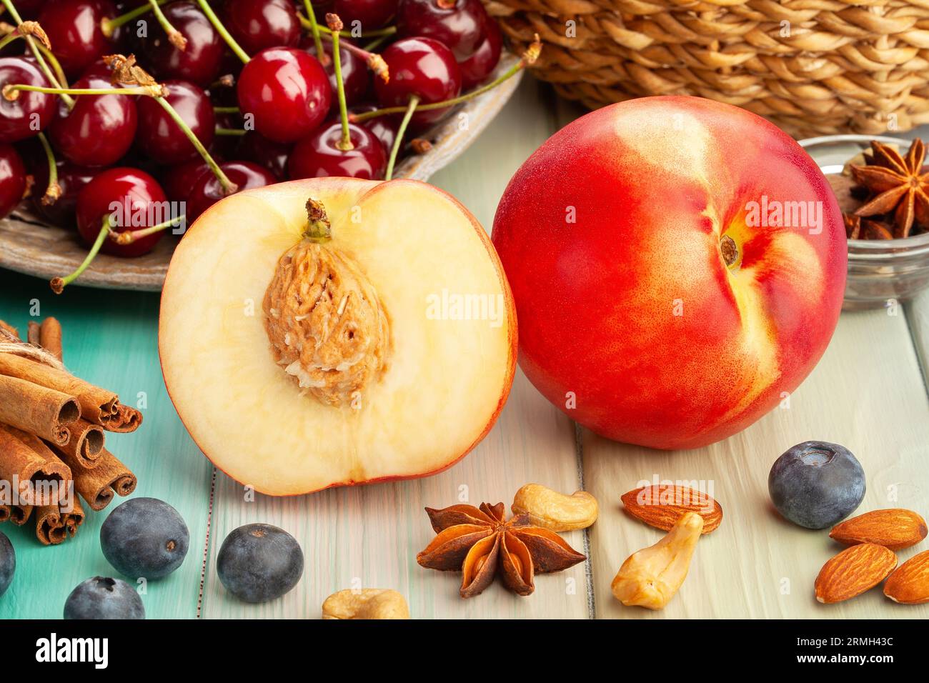 Sliced nectarine on wood hi-res stock photography and images - Alamy