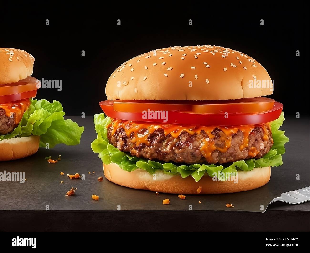 delicious burger crunchy chicken pieces with lettuce, tomato slice and ...