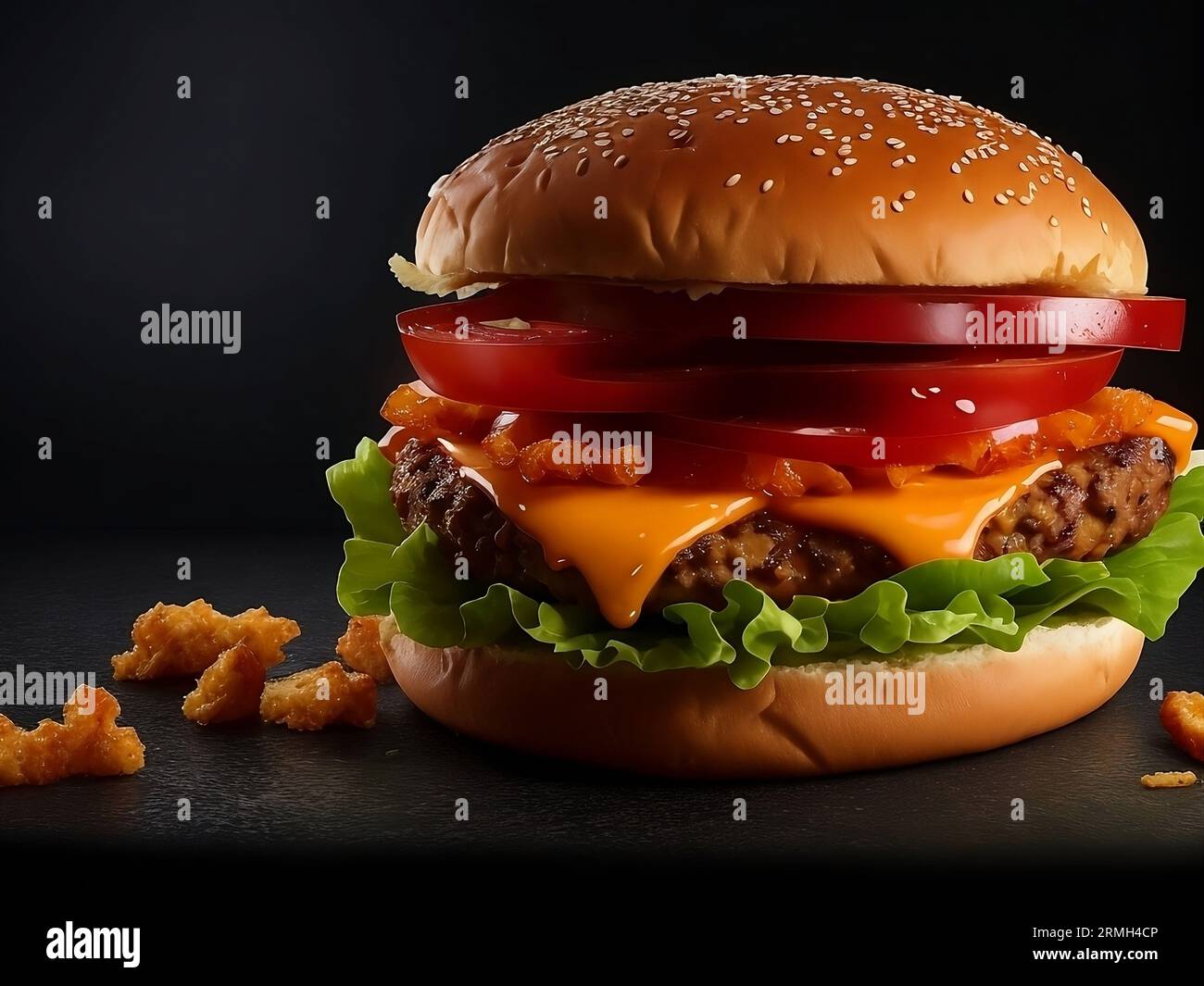 delicious burger crunchy chicken pieces with lettuce, tomato slice and ...
