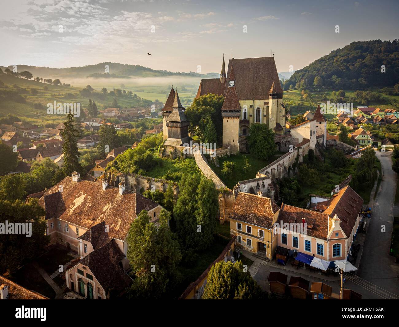 The medieval Saxon village of Biertan and its fortified church during a ...