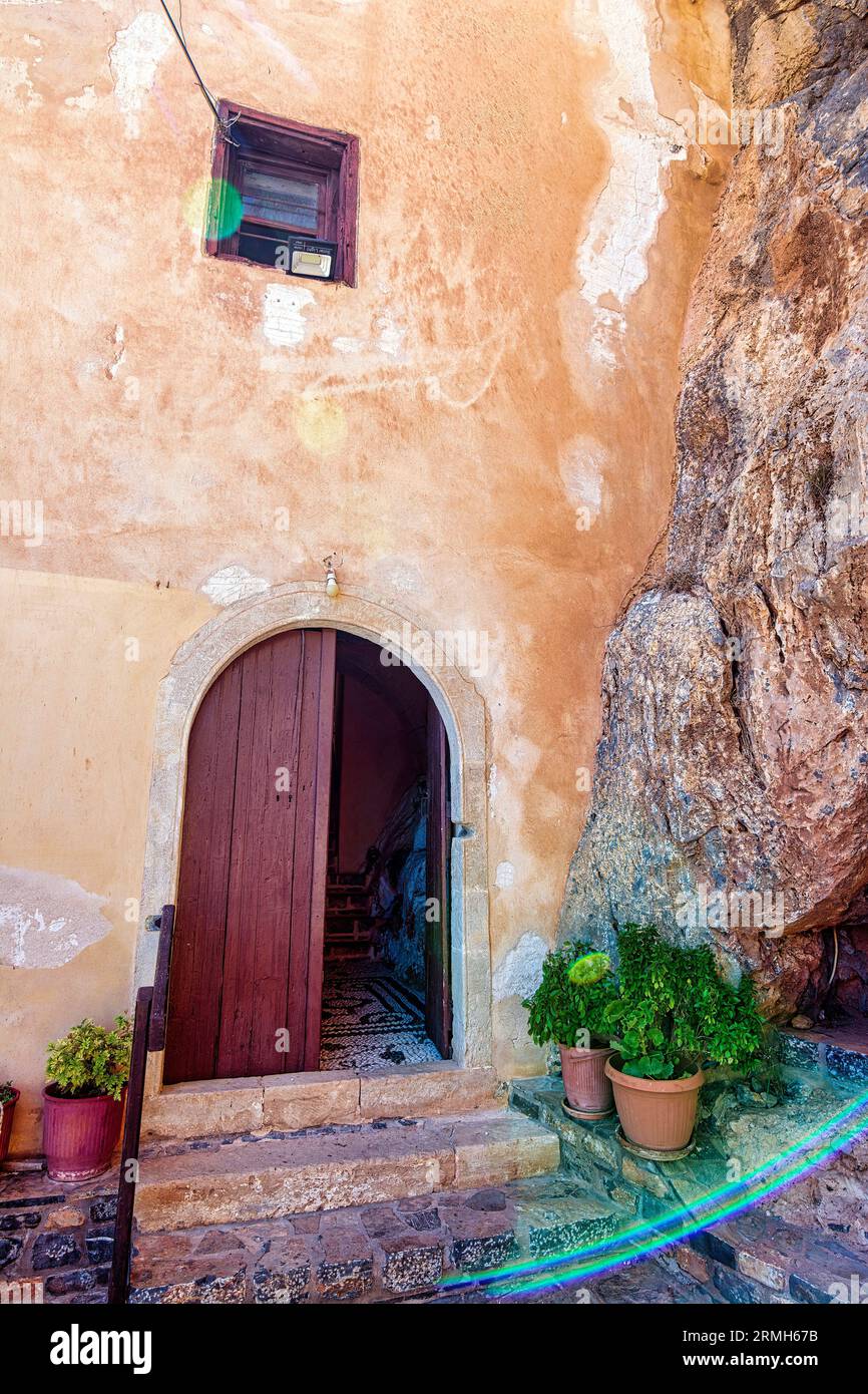 Entry of Moni Kapsa monastery in the southeast of the island of Crete ...