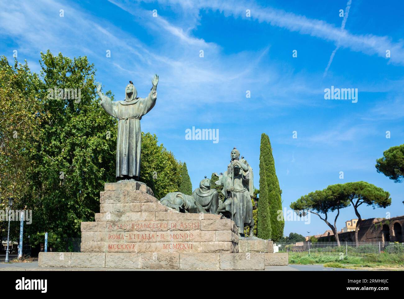 Rome, Lazio, Italy, A landscape with Monumento a San Francesco d’Assisi ...