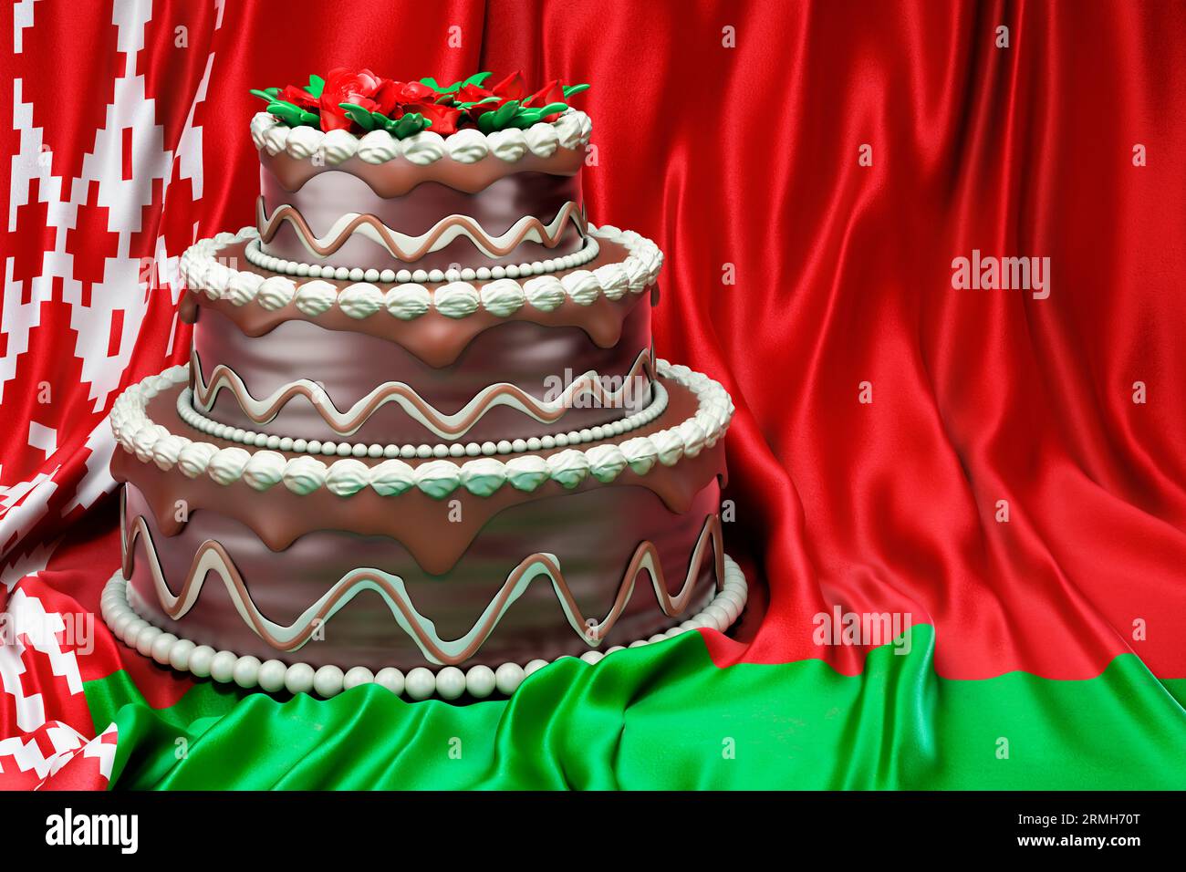 Chocolate cake on the Belarusian flag backdrop, 3D rendering Stock ...
