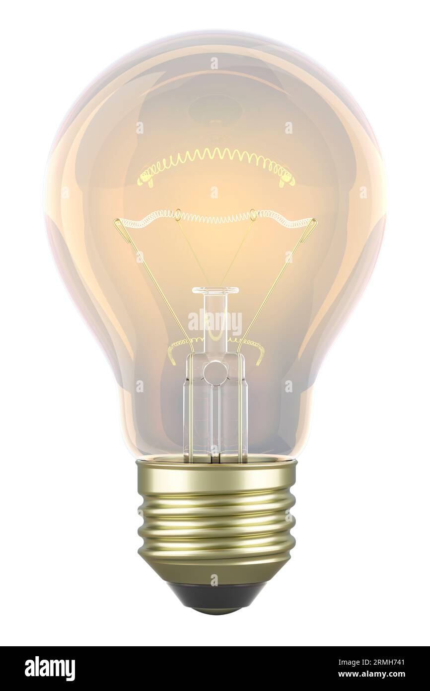 Glowing incandescent light bulb, 3D rendering isolated on white background Stock Photo - Alamy