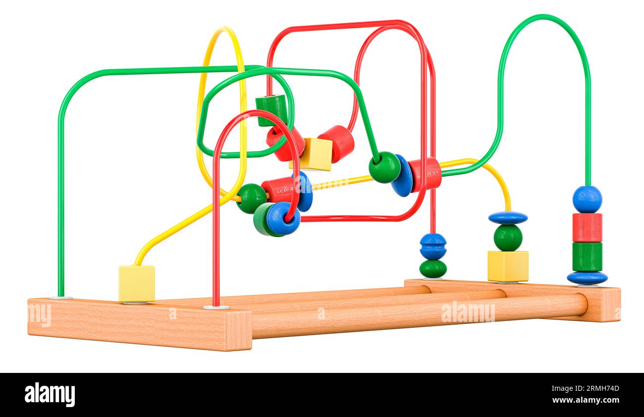 Wooden Wire Bead Maze, educational toy. 3D rendering isolated on white ...