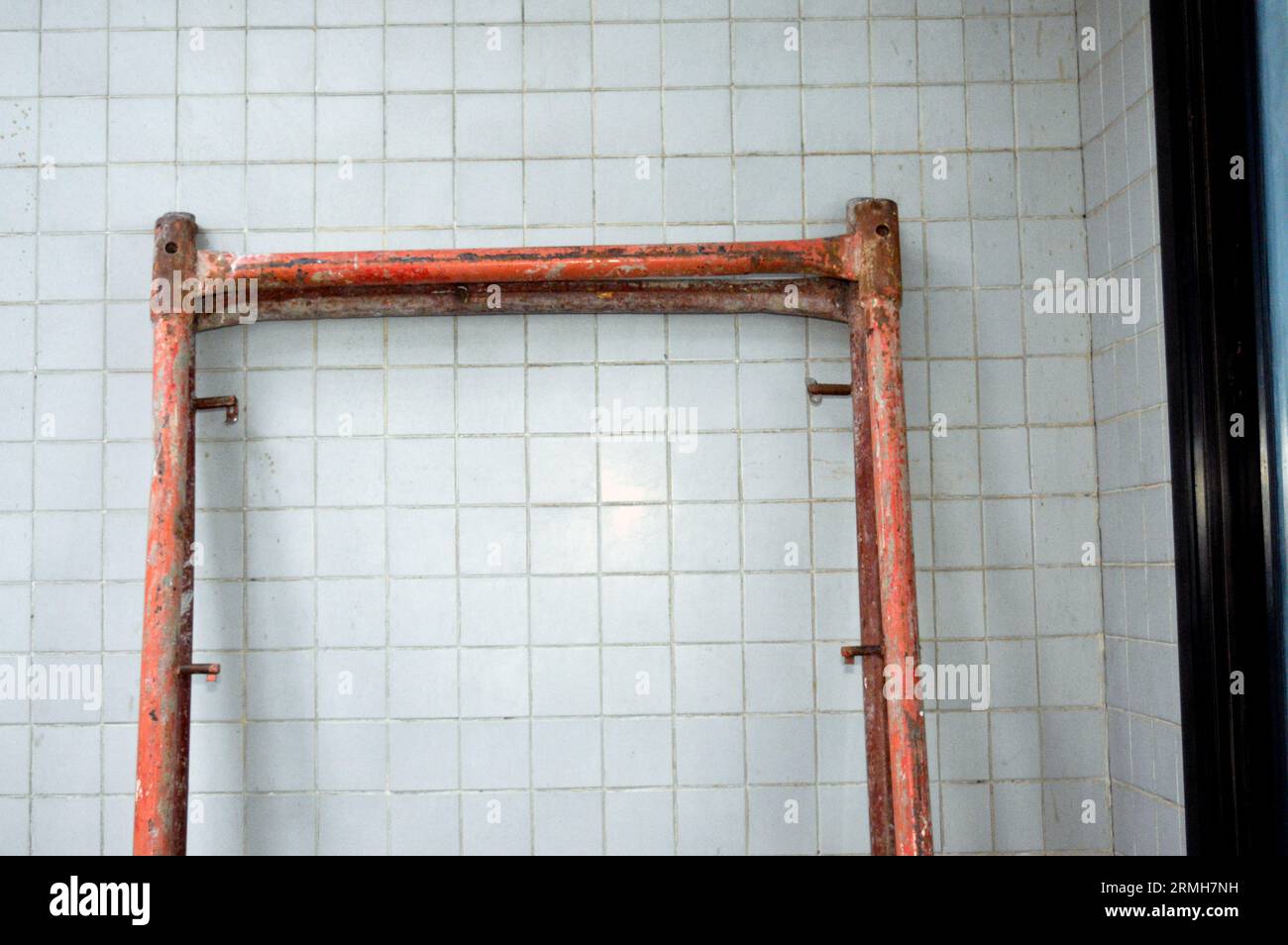 A disassembled metal scaffold, a temporary structure constructed using ...