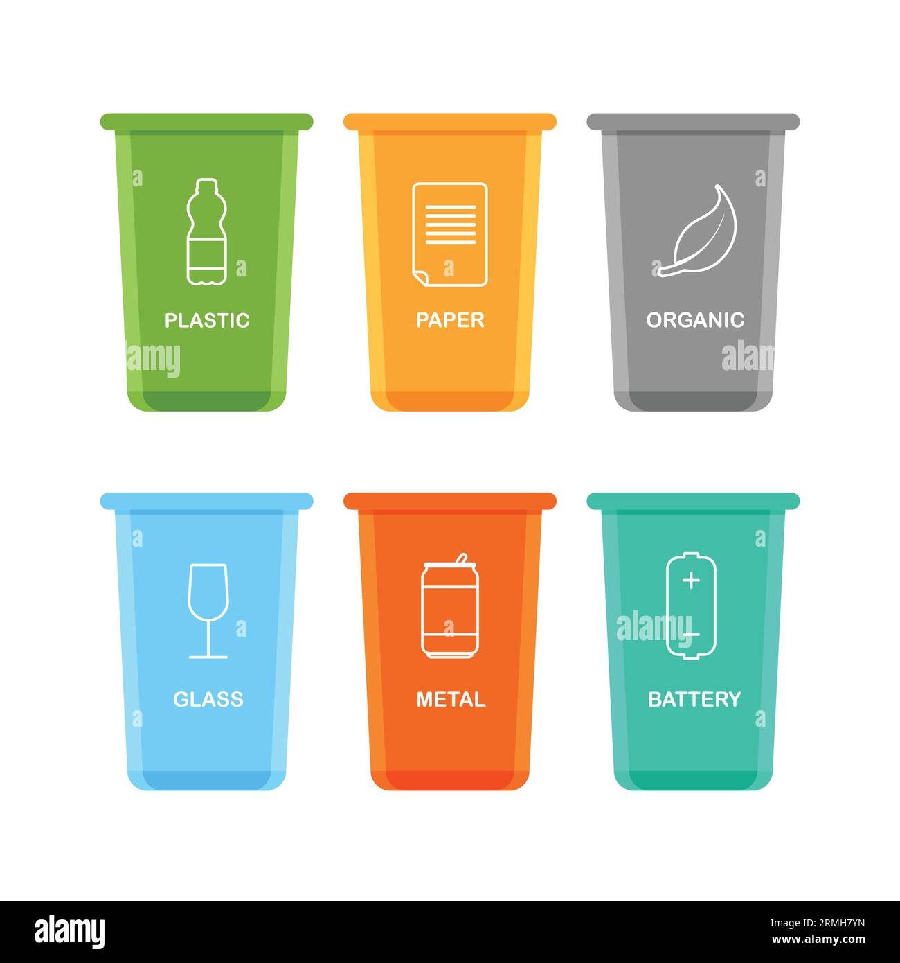 Sort your garbage. Color trash cans with recycling icon. Organic, plastic, paper, glass waste ...