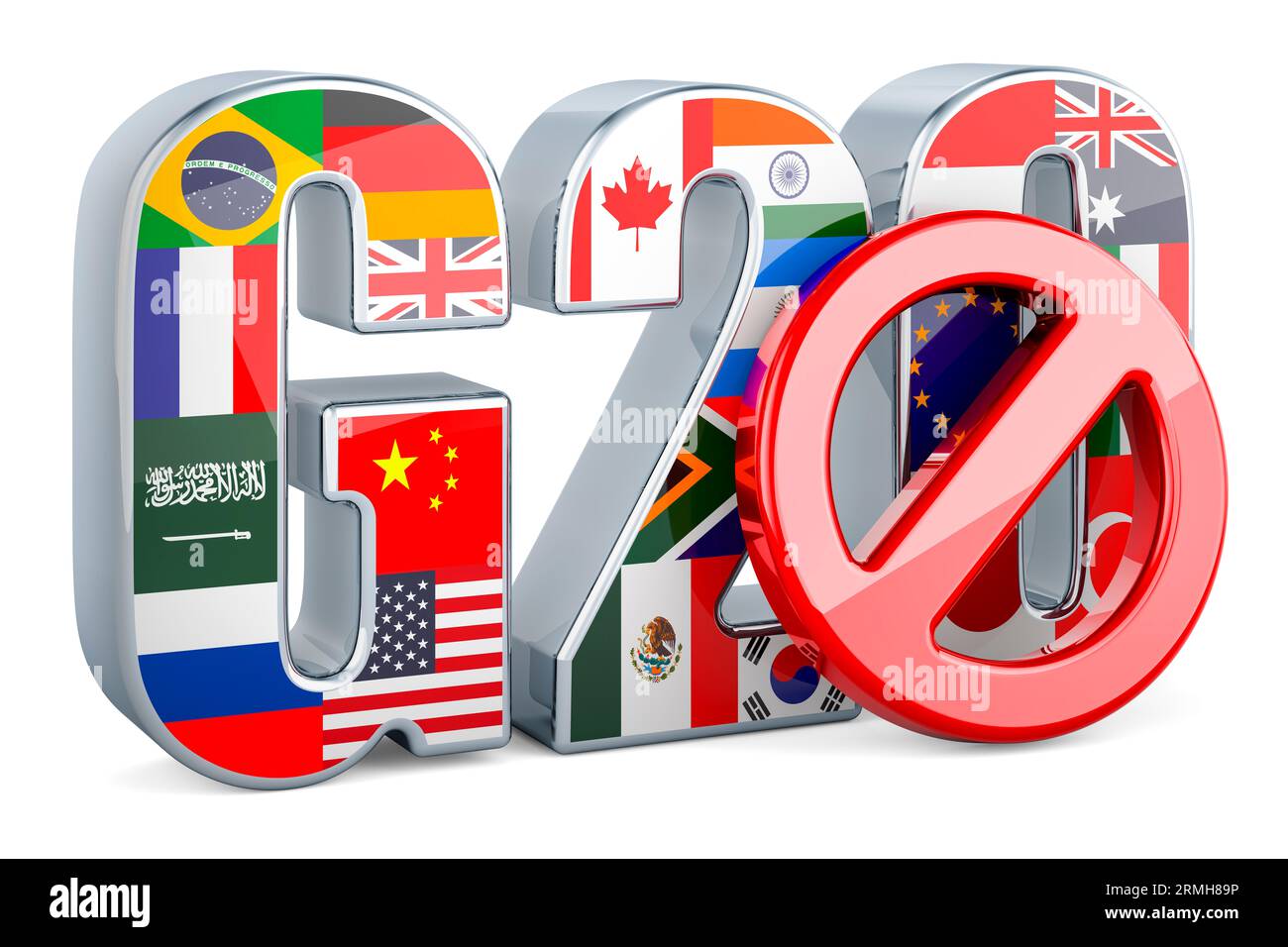 G20 with forbidden symbol. 3D rendering isolated on white background ...