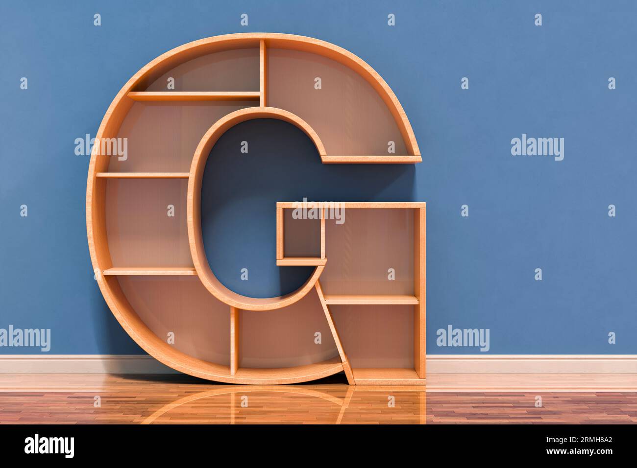Letter G as bookshelf in interior, 3D rendering Stock Photo - Alamy