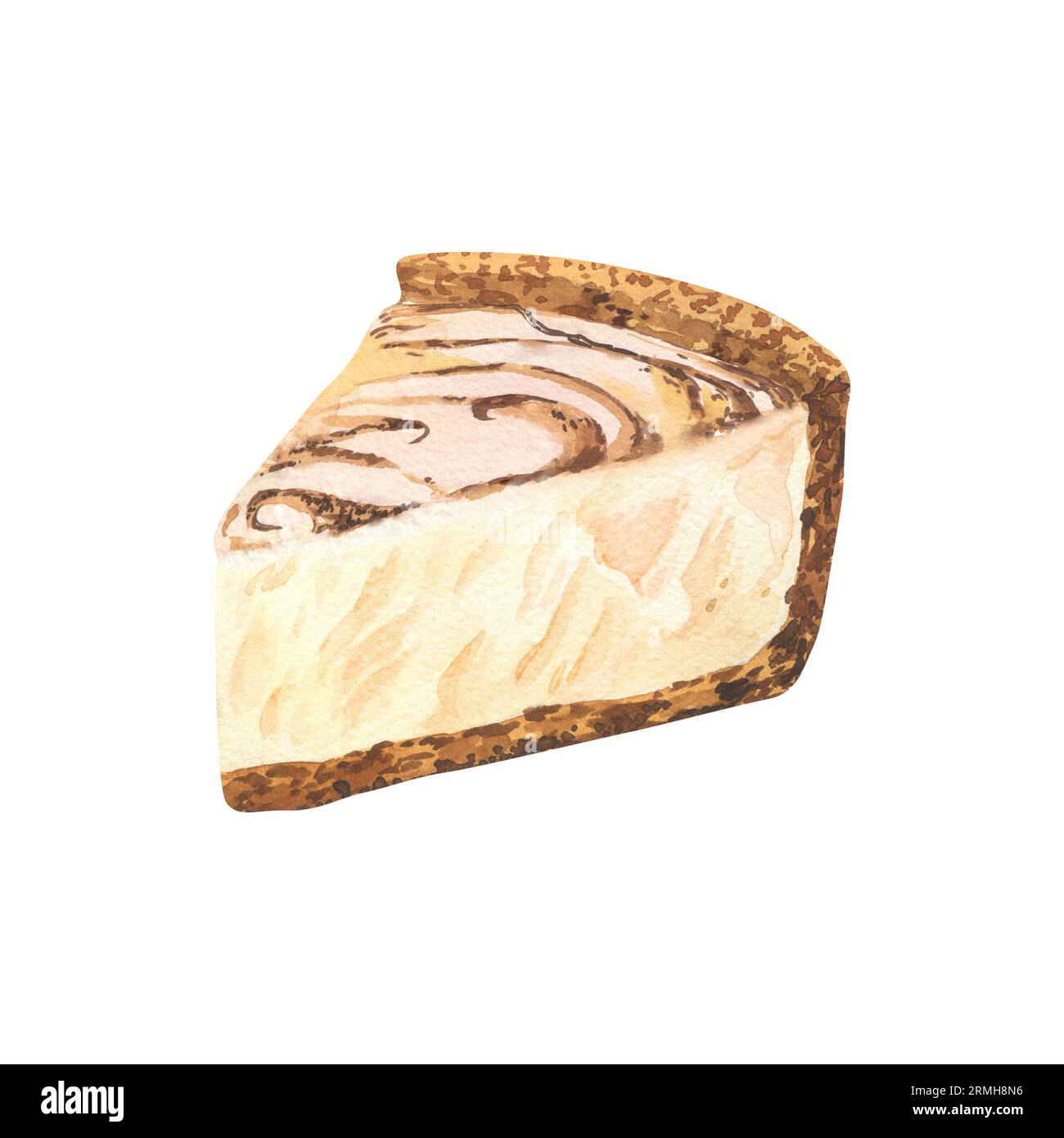 Watercolor dessert, piece of cheesecake with meringue. Hand-drawn ...