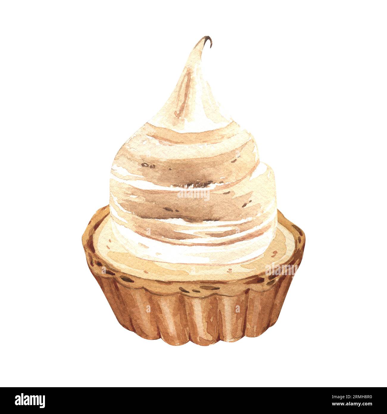 Watercolor dessert lemon tart with meringue. Hand-drawn illustration ...