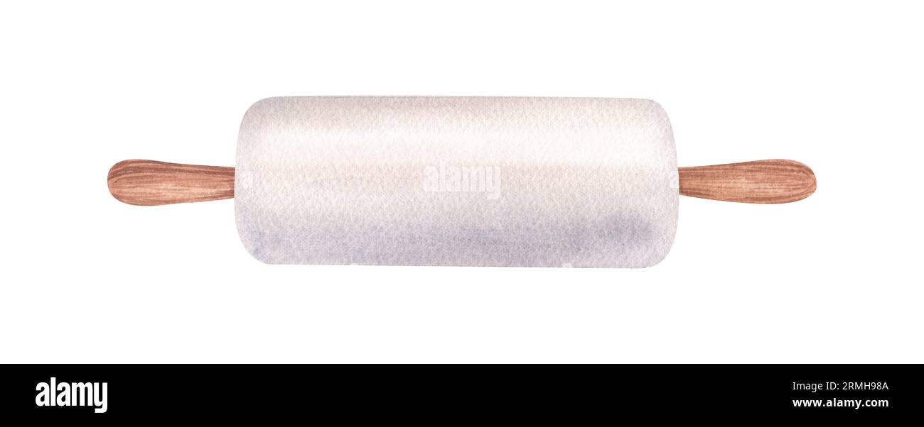 Watercolor kitchen ceramic rolling pin, utensils clipart for bakery ...