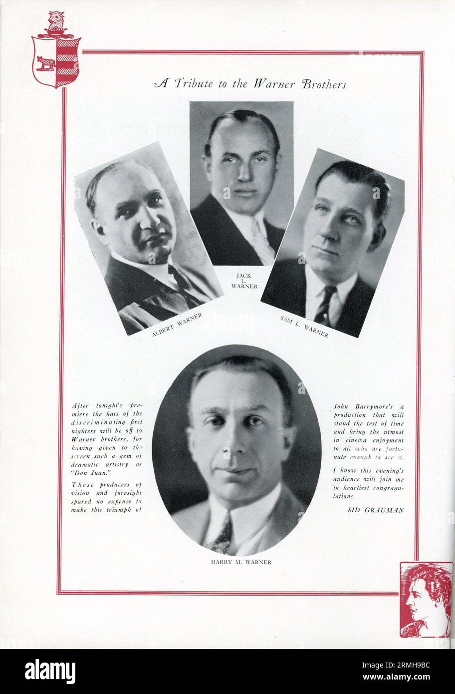 The WARNER BROTHERS ALBERT, JACK L., SAM L. and HARRY M. presenting ...