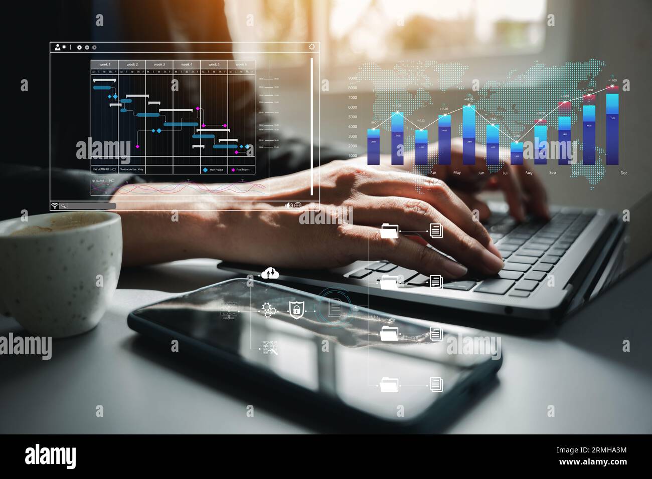 Business analyst using digital tools to analyze data for corporate ...