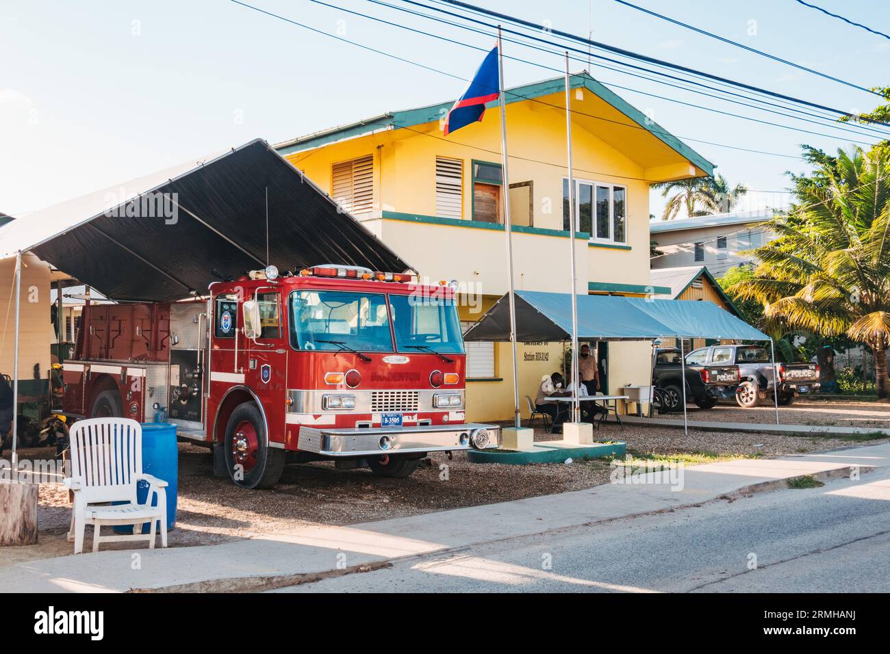 Placencia volunteer fire station in Belize. A truck was purchased from ...