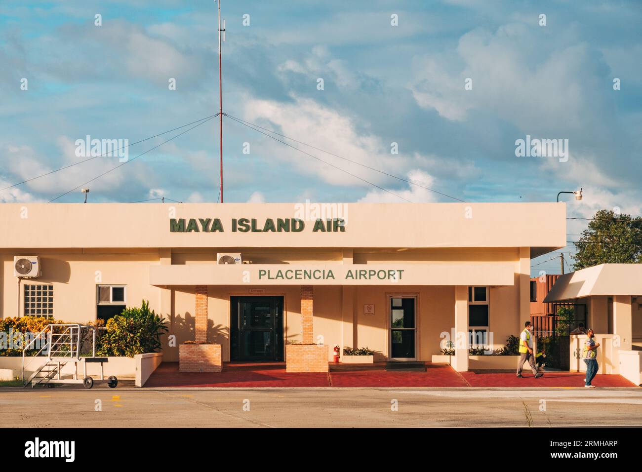 the Maya Island Air terminal building at Placencia Airport, a small ...