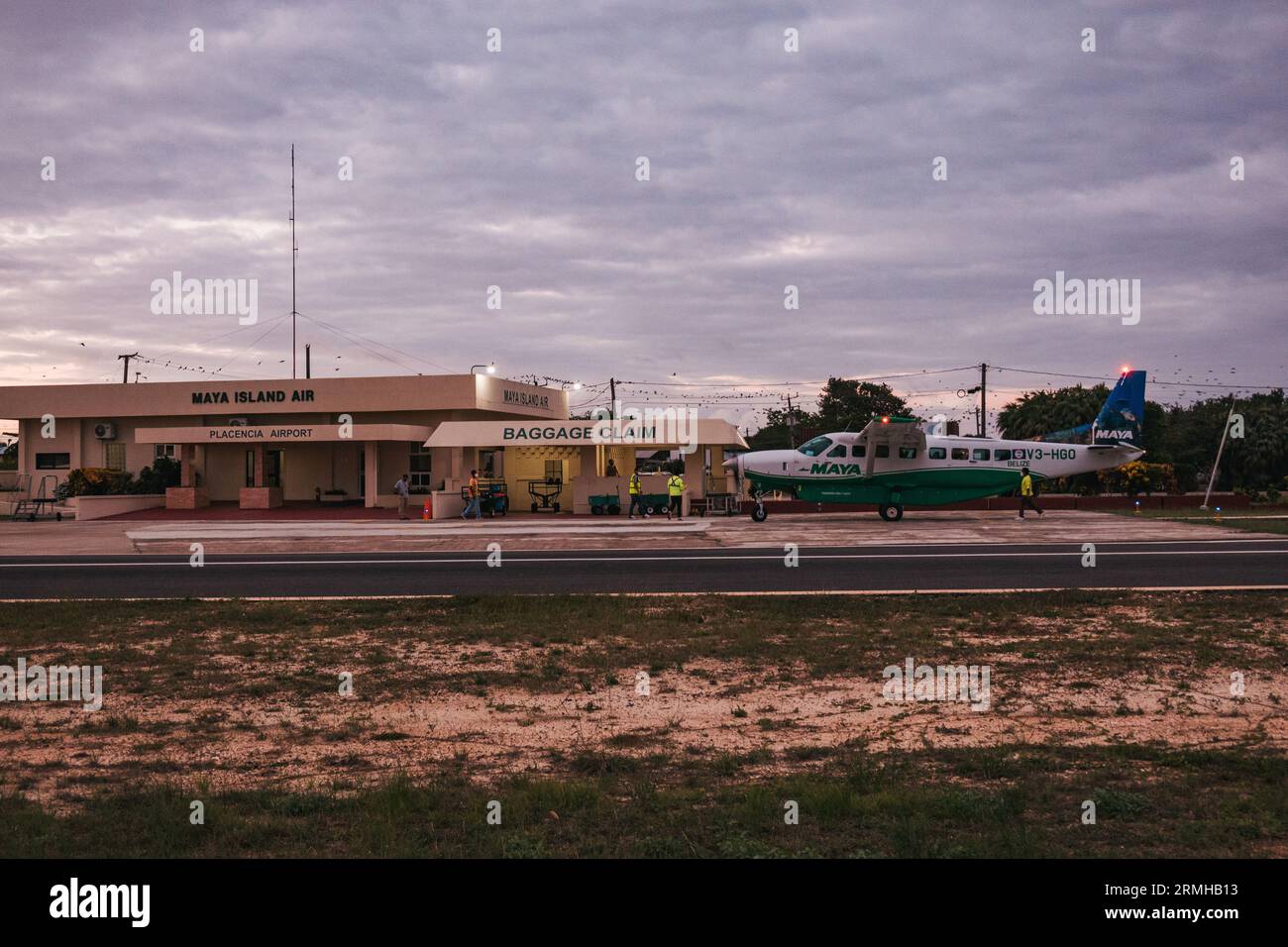 the Maya Island Air terminal building at Placencia Airport, a small ...