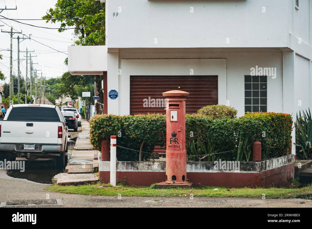 an old post box with the EIIR Royal Cypher in Belize City, Belize Stock ...