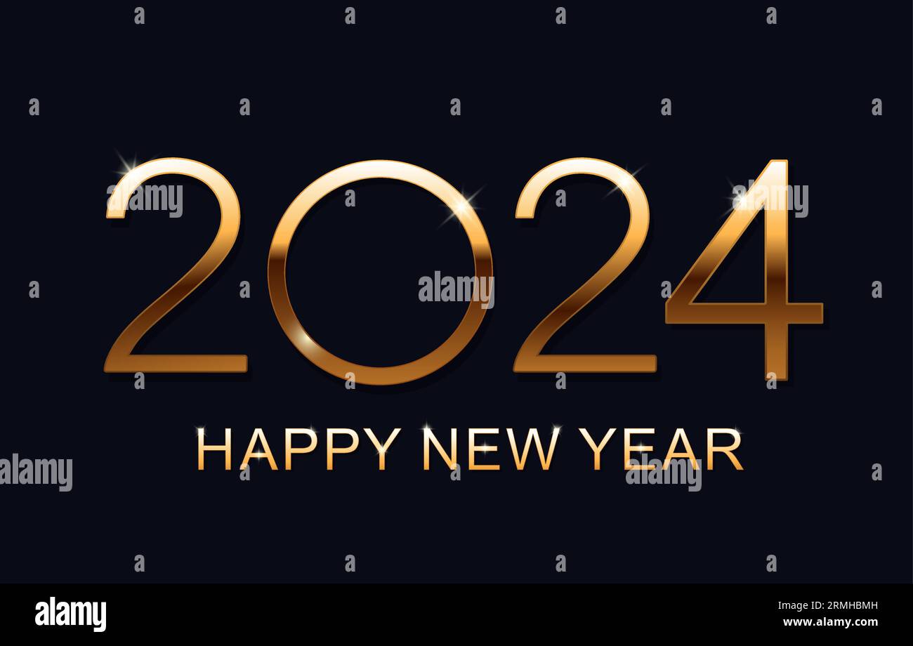 Happy New 2024 Year. Holiday vector illustration of golden metallic numbers 2024 Stock Vector ...
