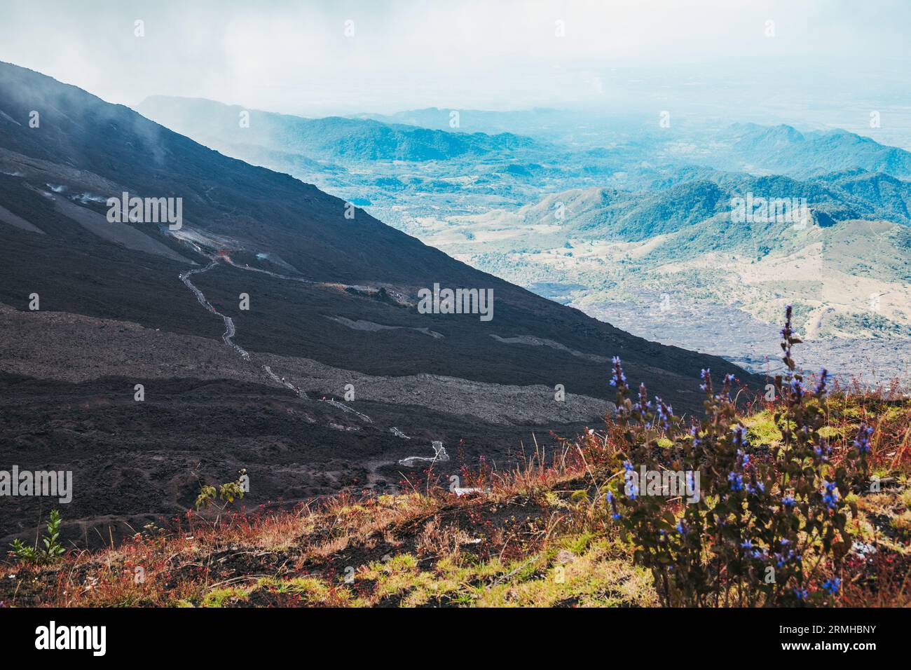 The dark, hot volcanic slopes of the Pacaya Volcano, Guatemala Stock ...