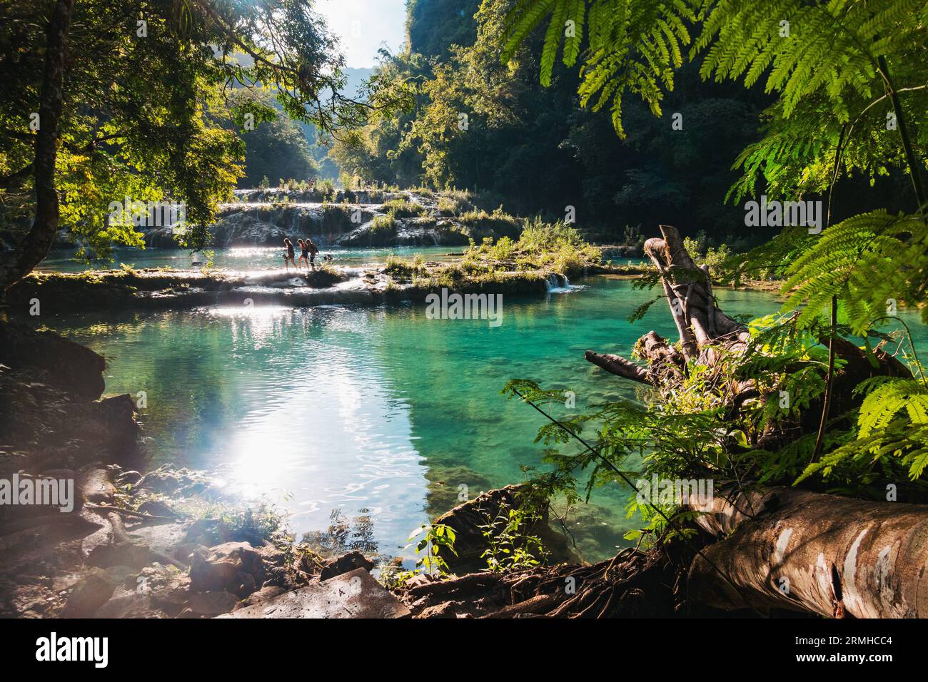 Cahabón River falls into tiers of pools on the at Semuc Champey Natural ...