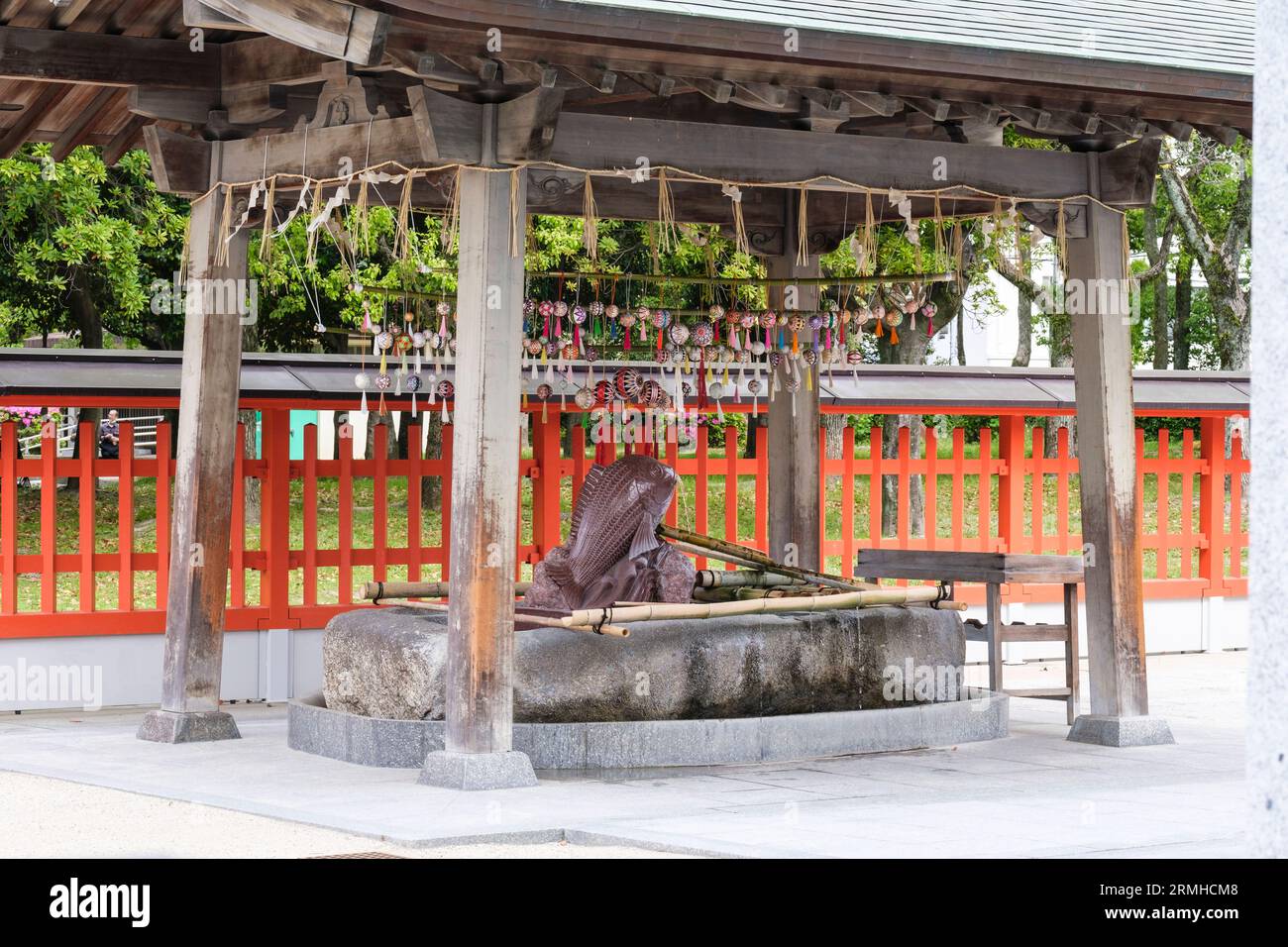 Japan, Kyushu, Fukuoka, Hakata. Toka-Ebisu Shinto Shrine. Fountain for ...
