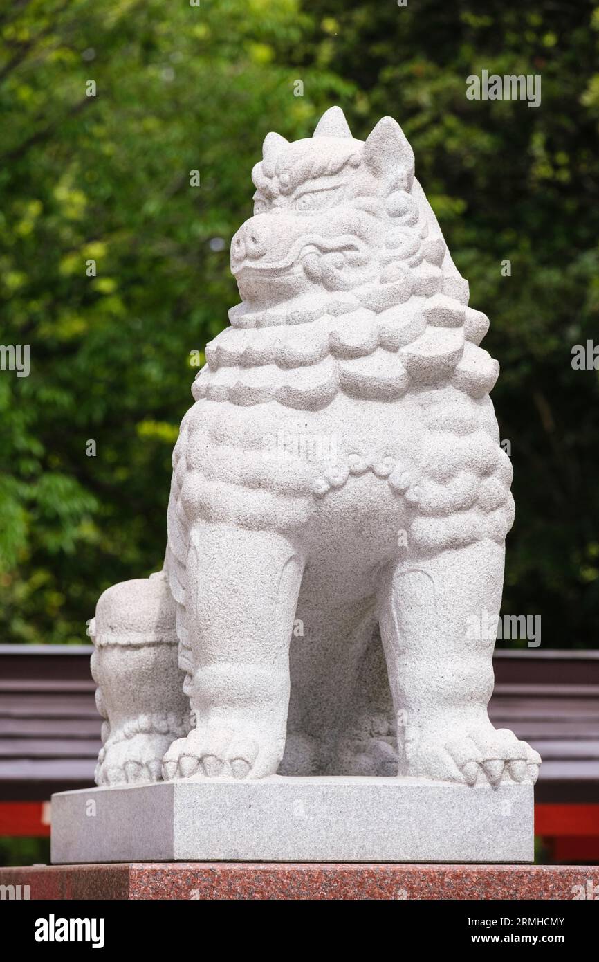 Japan, Kyushu, Fukuoka, Hakata. Toka-Ebisu Shinto Shrine. Lion-dog ...