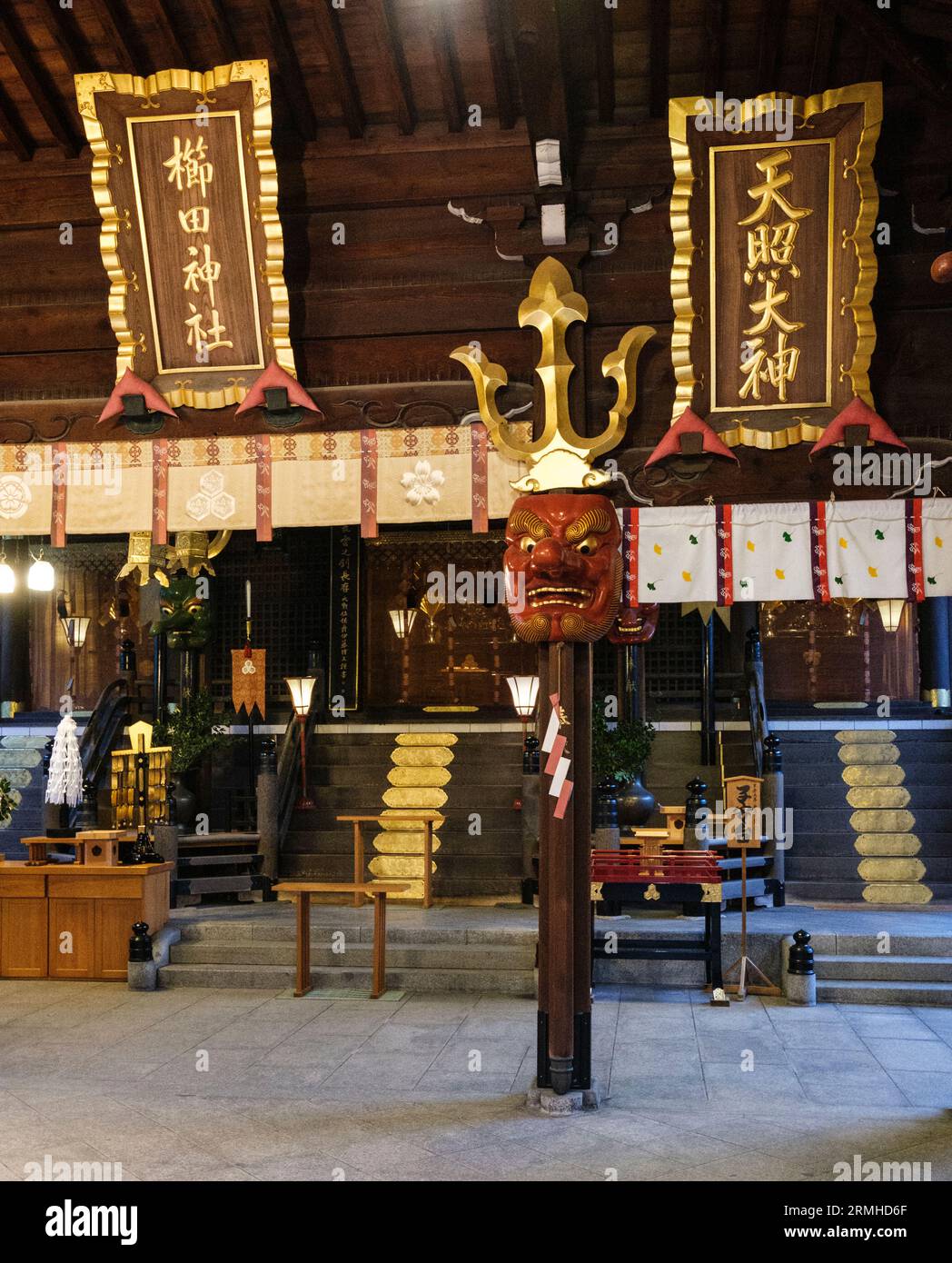 Japan, Fukuoka. Kushida Shinto Shrine, Looking toward the Main Altar, A ...