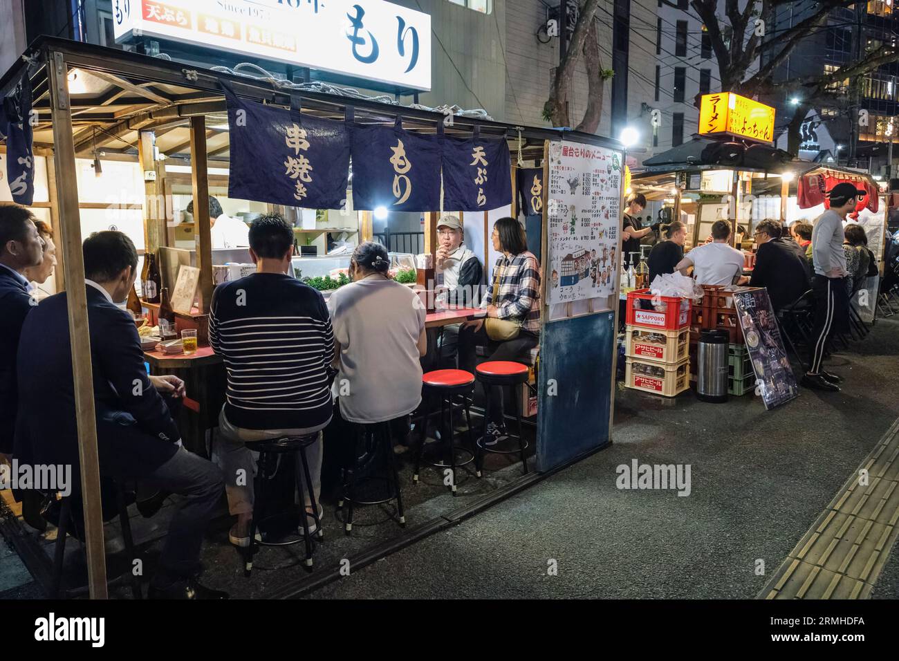 Japan, Fukuoka, Hakata. Evening Food Stalls along the Hakata River ...