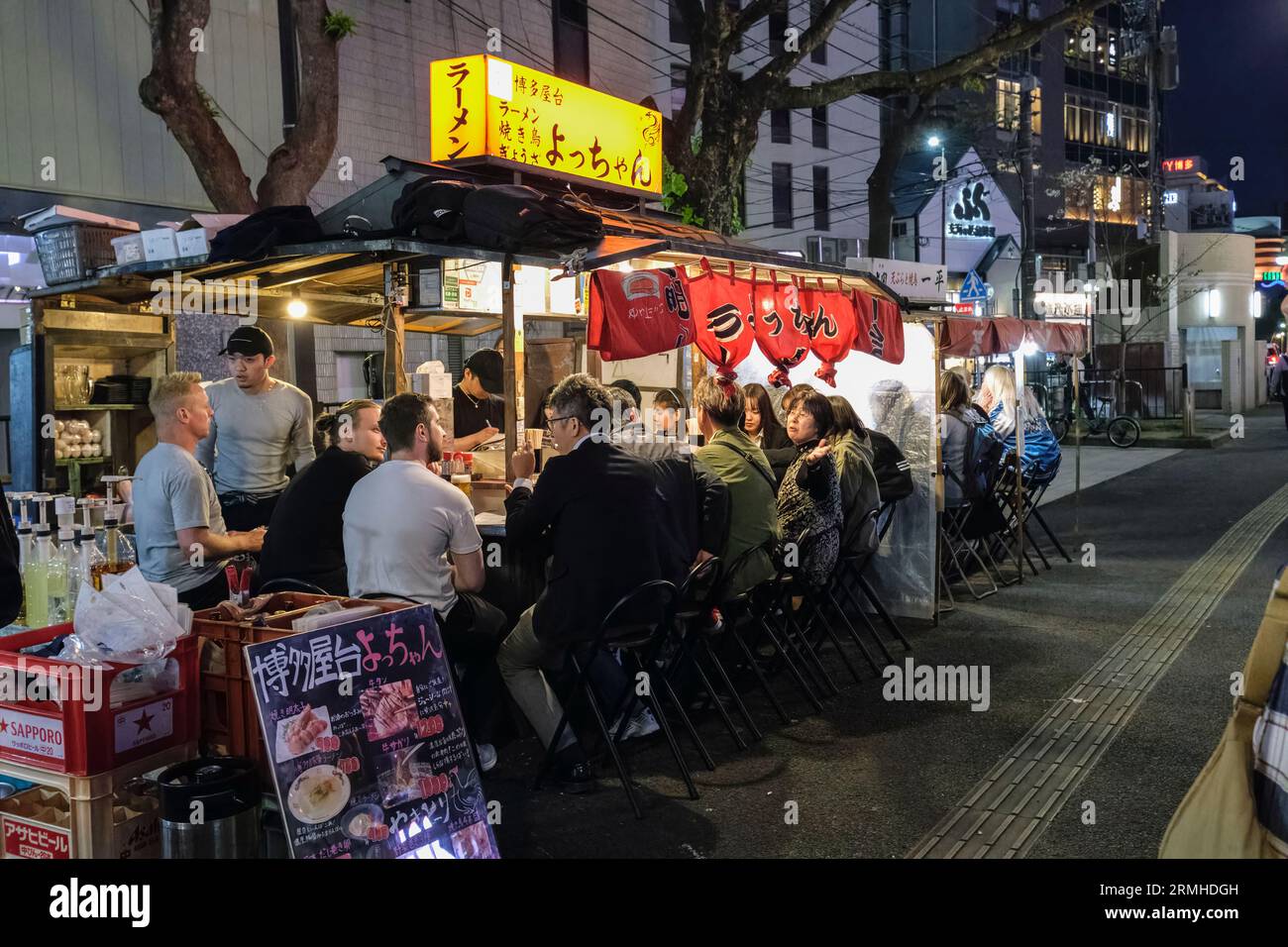 Japan, Fukuoka, Hakata. Evening Food Stalls along the Hakata River ...