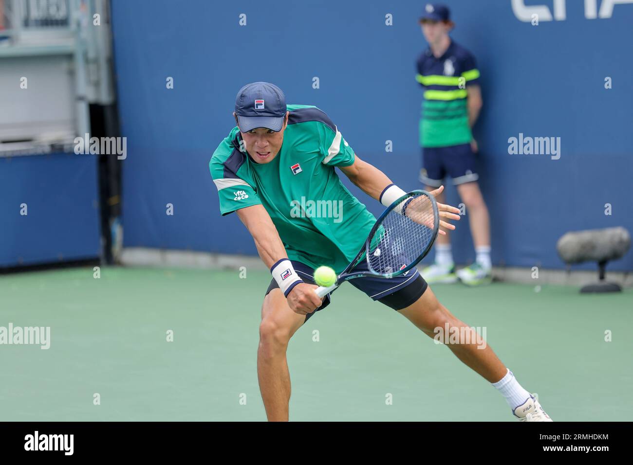 Brandon Nakashima in action during a men's singles match at the 2023 US ...
