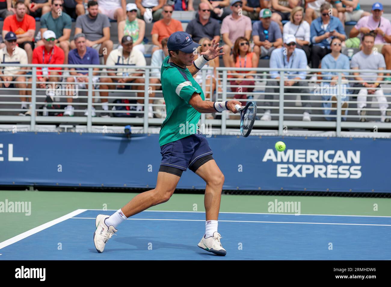 Brandon Nakashima in action during a men's singles match at the 2023 US ...