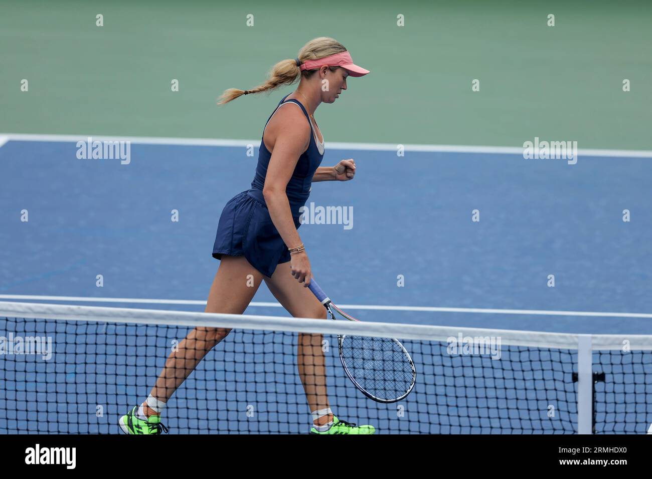 Danielle Collins reacts during a women's singles match at the 2023 US ...