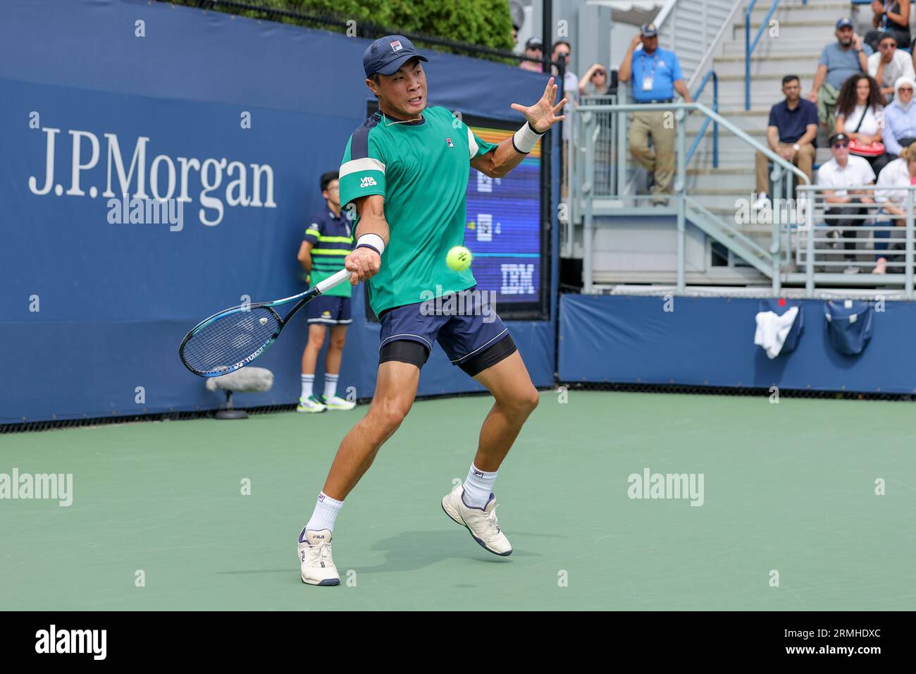 Brandon Nakashima in action during a men's singles match at the 2023 US ...