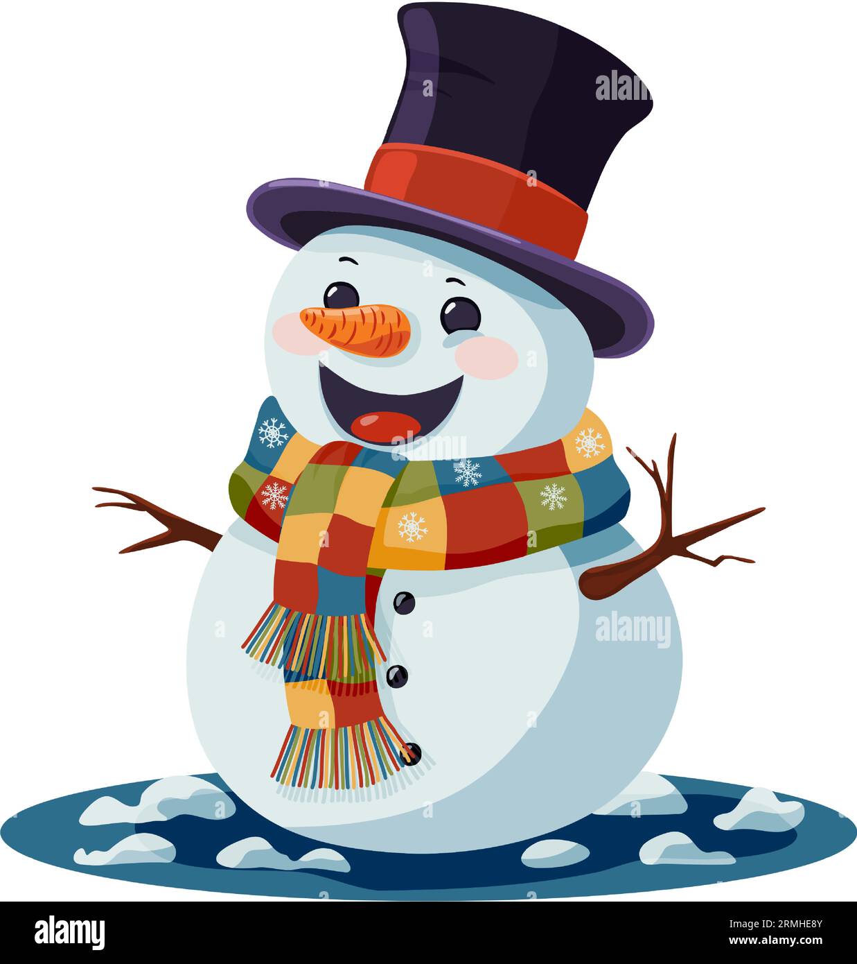 Snowman with hat and scarf. Cute cartoon character, christmas and new ...