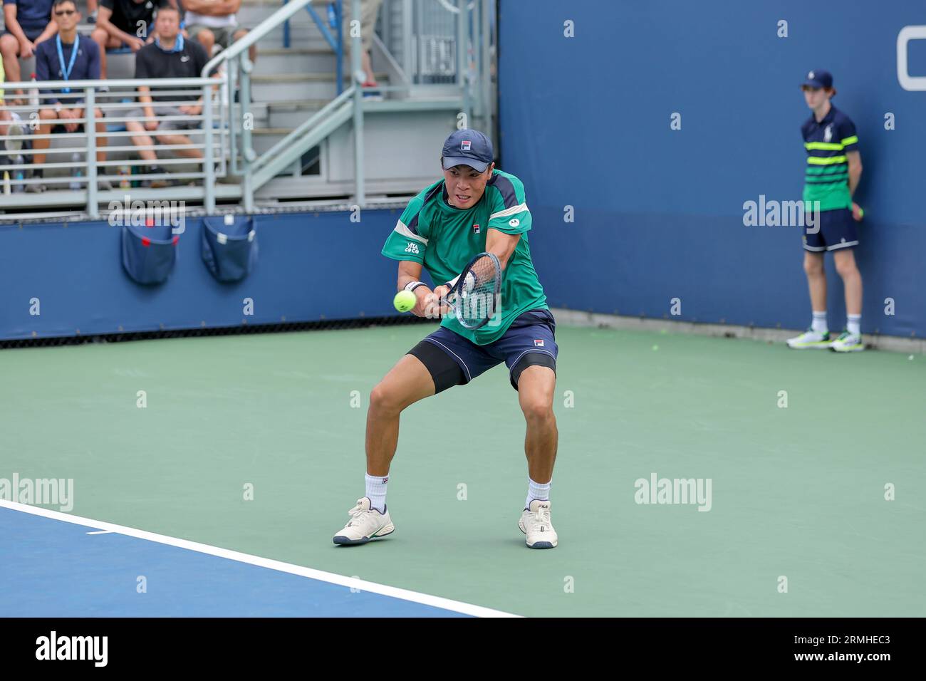 Brandon Nakashima in action during a men's singles match at the 2023 US ...