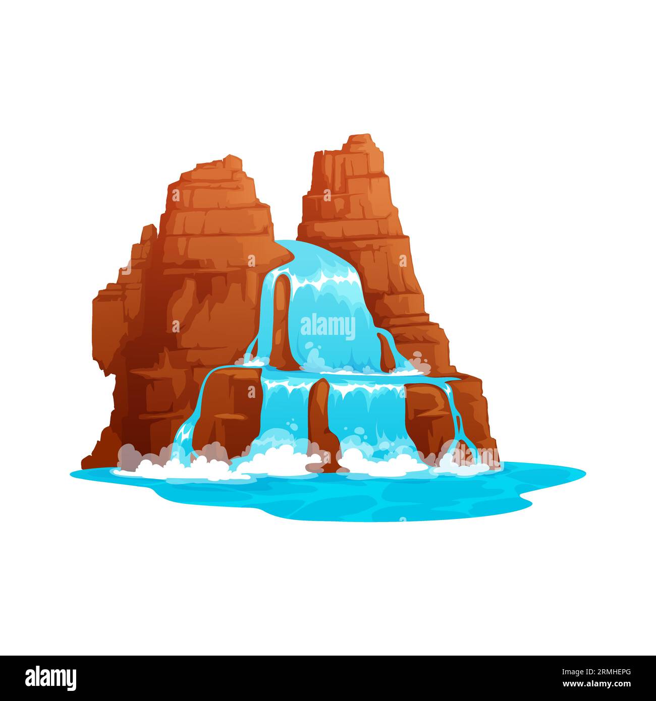 Cartoon Wild West waterfall and water cascade of river in mountain ...