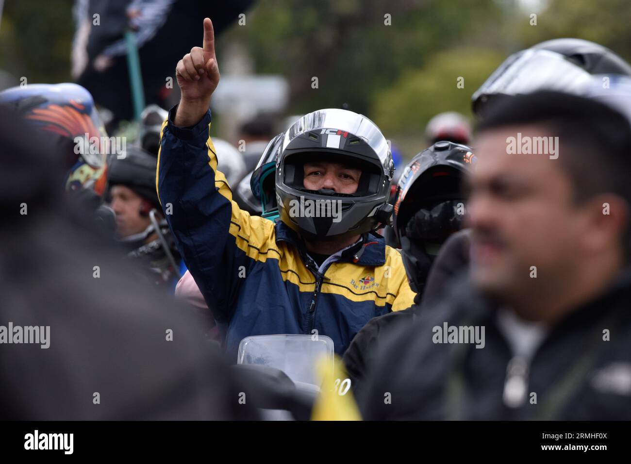 Bogota, Colombia. 28th Aug, 2023. Motorcycle drivers take part during ...